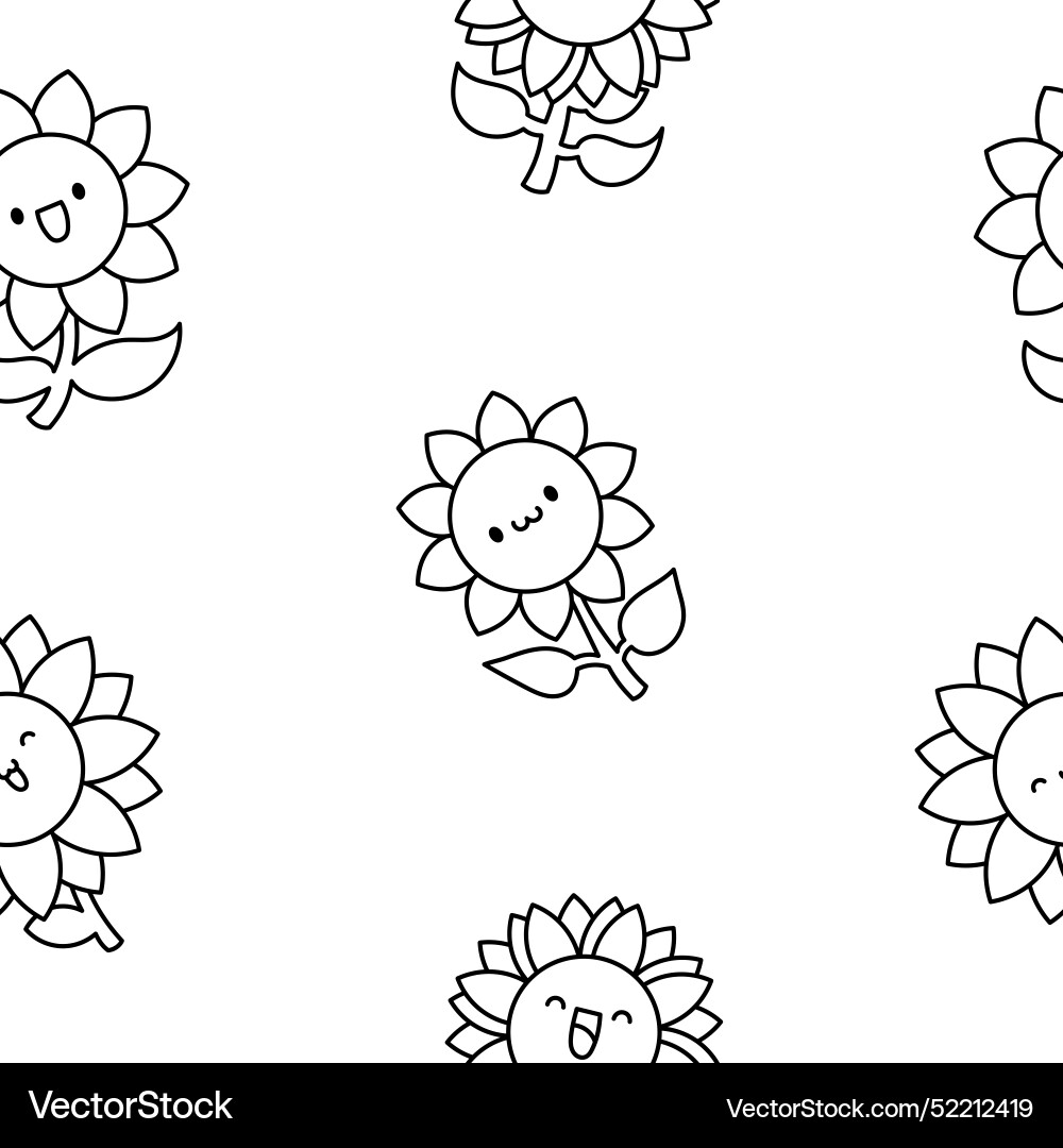Kawaii cute sunflower coloring page Royalty Free Vector