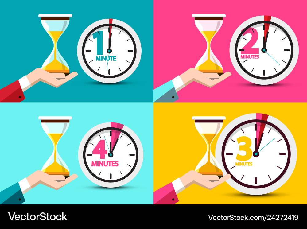 One two three four minutes clock icons time Vector Image