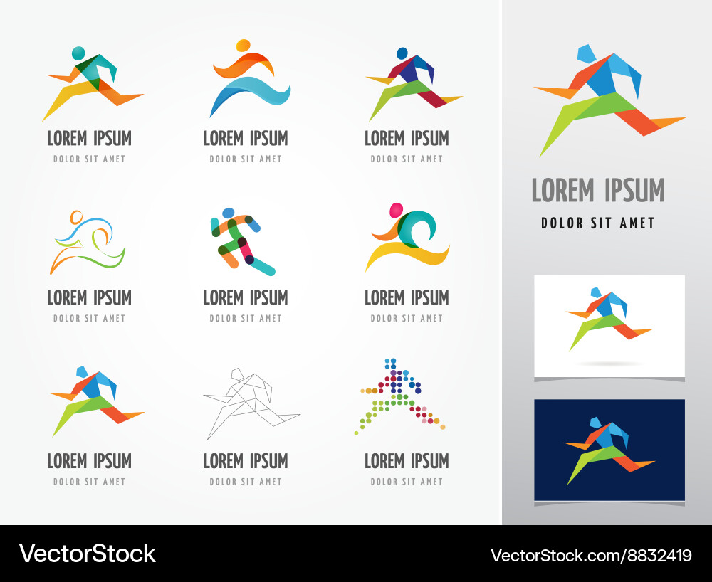 Running marathon people run colorful icon set Vector Image