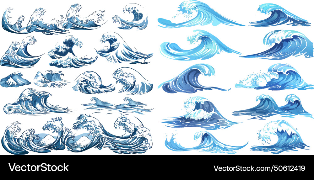 Sea wavy ocean borders water design Royalty Free Vector
