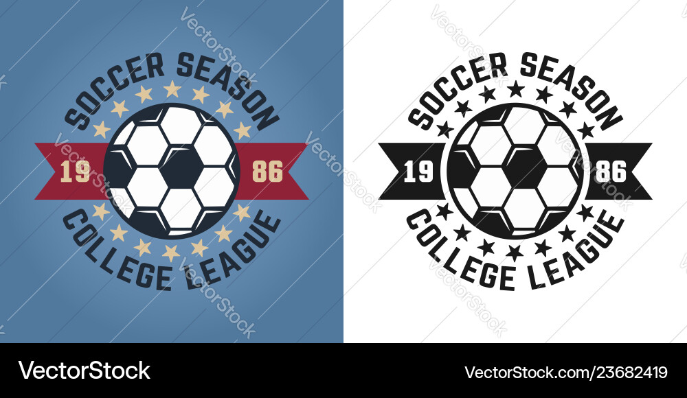 Soccer season two emblems for college team Vector Image