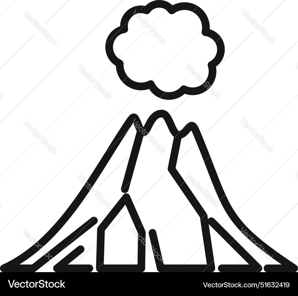 Volcano erupting with smoke cloud line icon Vector Image