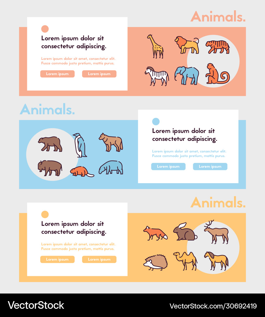 Wild animals symbols color linear icon set Vector Image