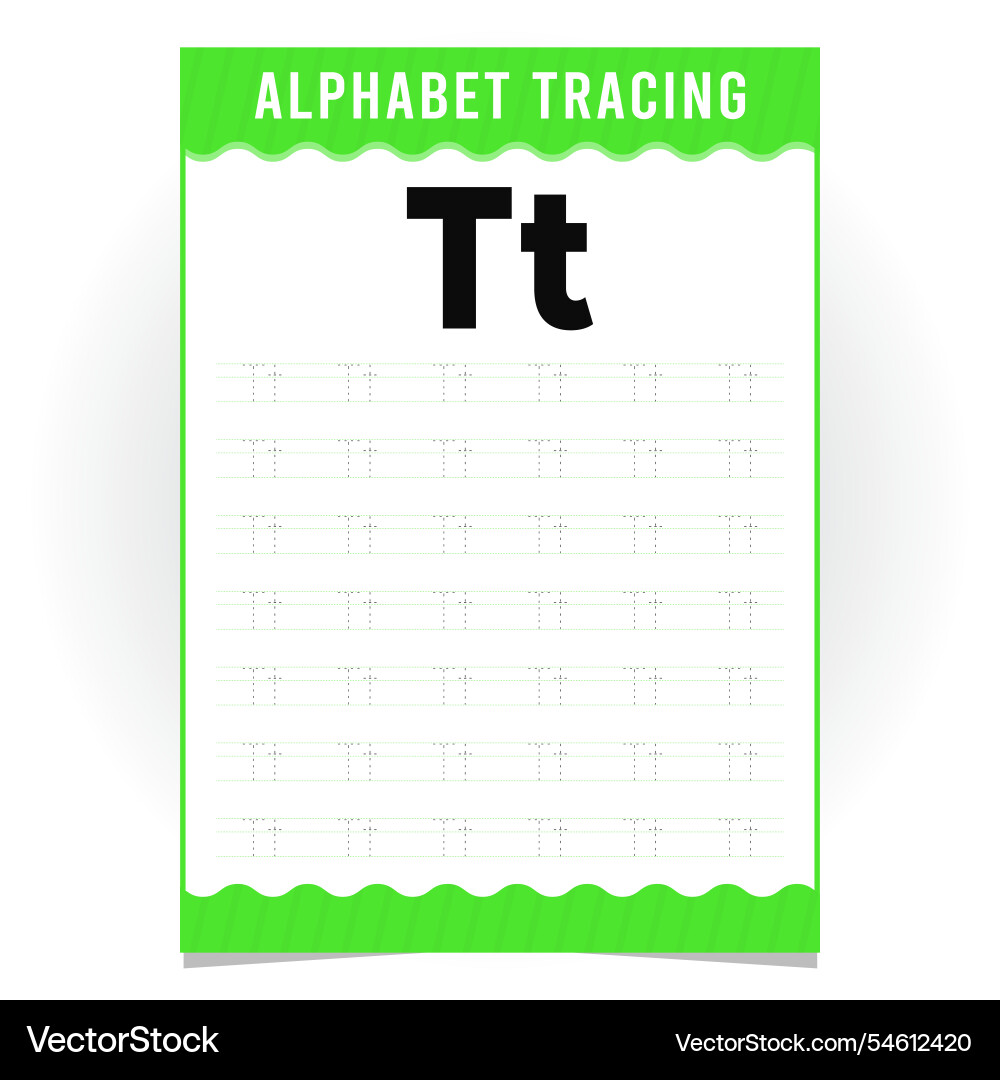 Alphabet t lernen abc englisch flashcard druckbar Vektorbild
