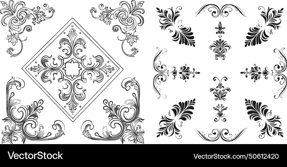Corner border thin line icons set Royalty Free Vector Image