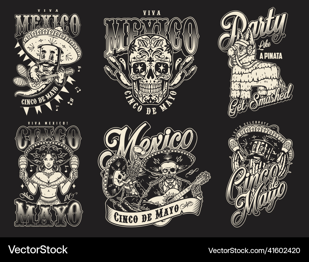 Mexican traditional characters emblems set Vector Image