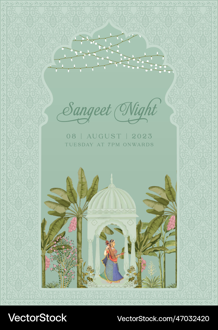 Mughal sangeet night invitation card design Vector Image