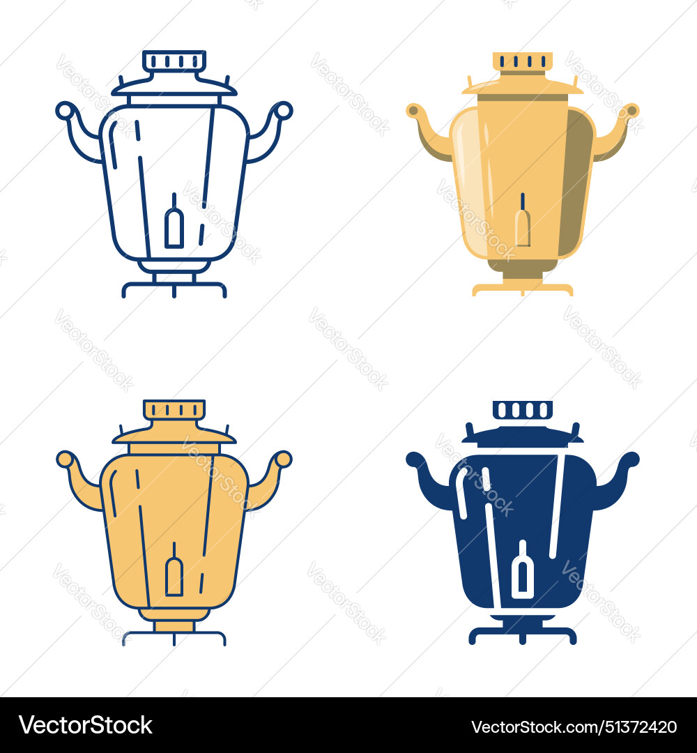 Traditional samovar icon set in flat and line Vector Image