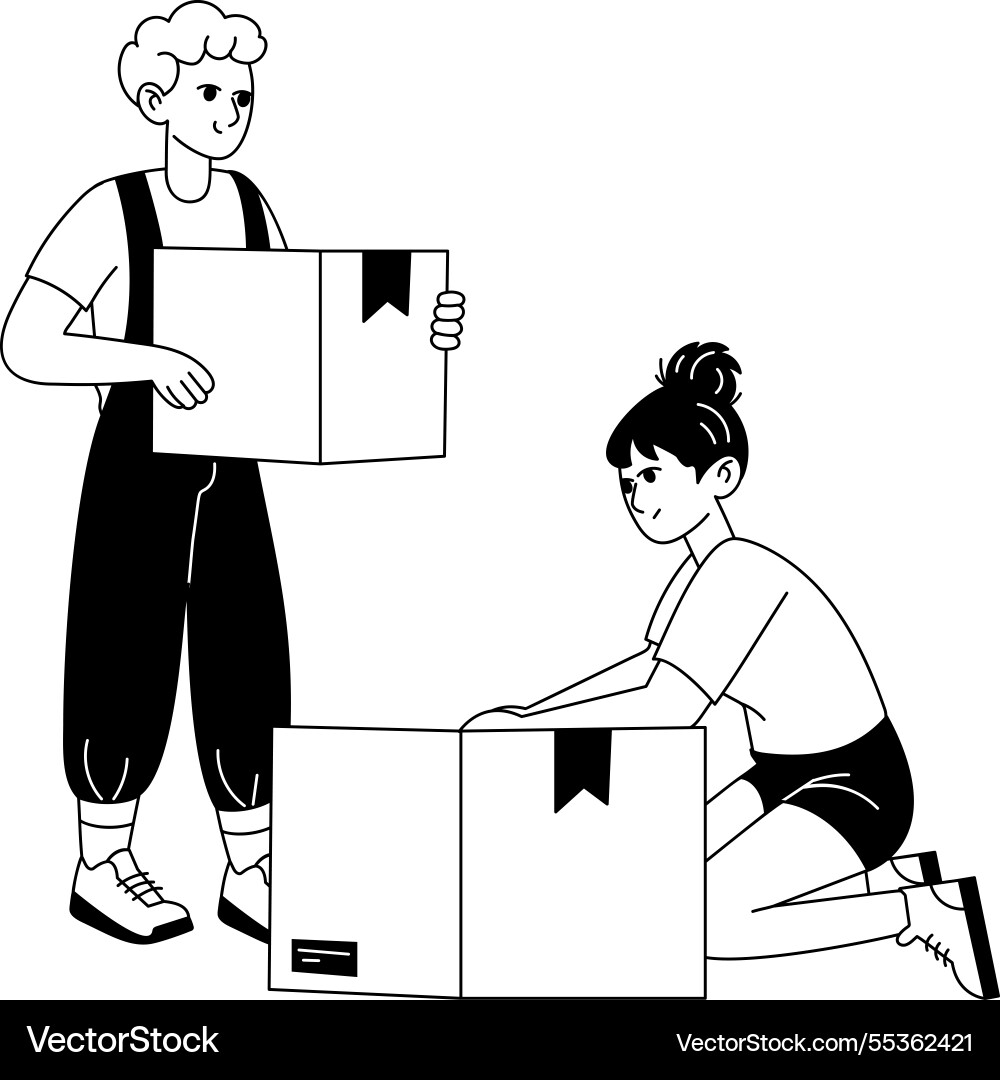 A glyph of two characters packing stu Royalty Free Vector