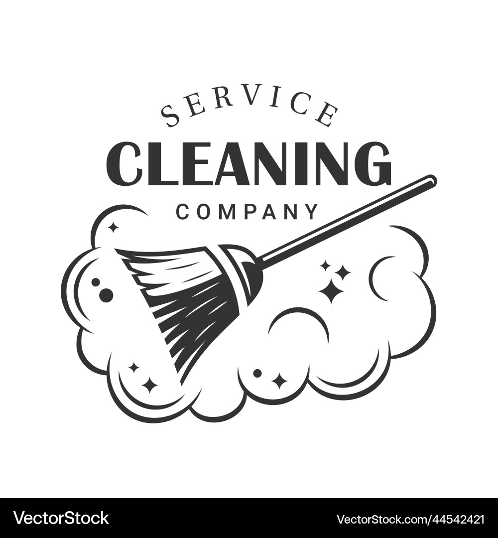 Broom cleaning label Royalty Free Vector Image