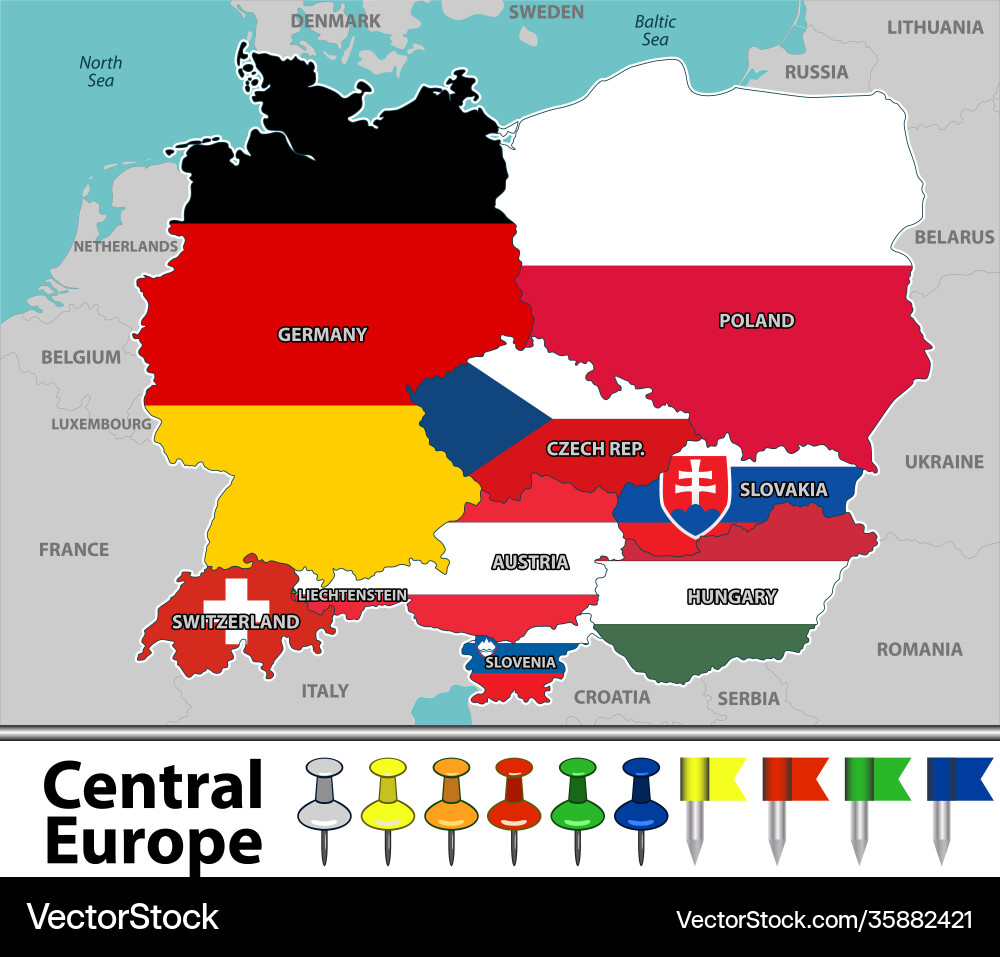Central Europe Map Royalty Free Vector Image - VectorStock