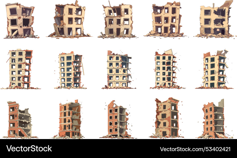 Destroyed buildings destruction town architecture Vector Image