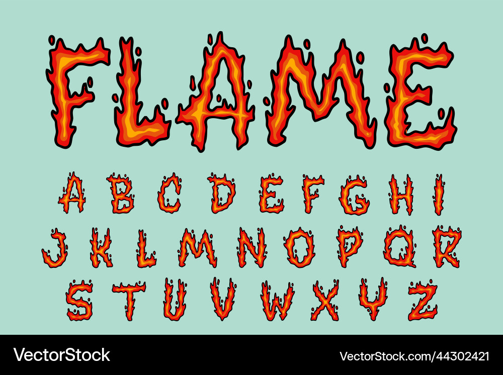 Flame alphabet fire graffiti text Buchstaben Vektorbild