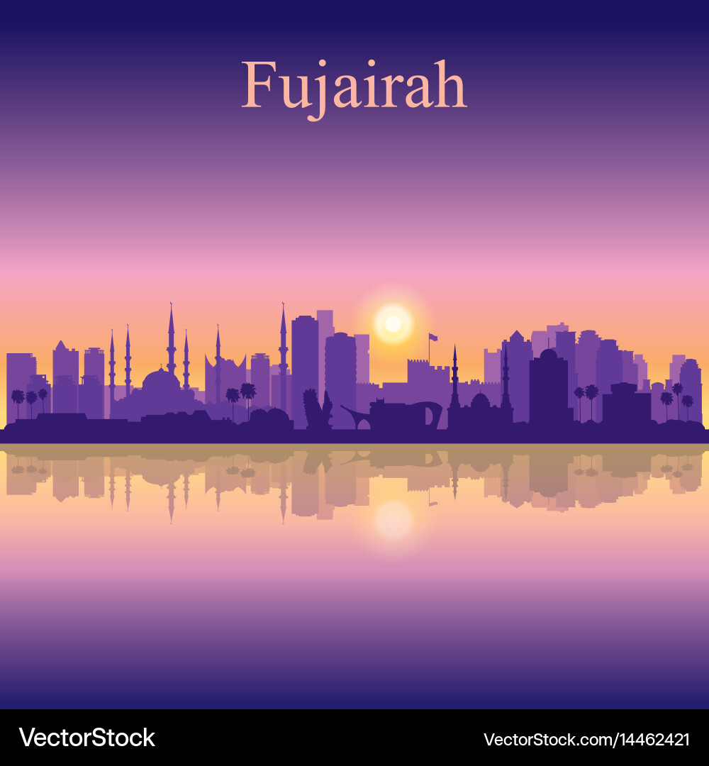 Fujairah silhouette on sunset background Vector Image