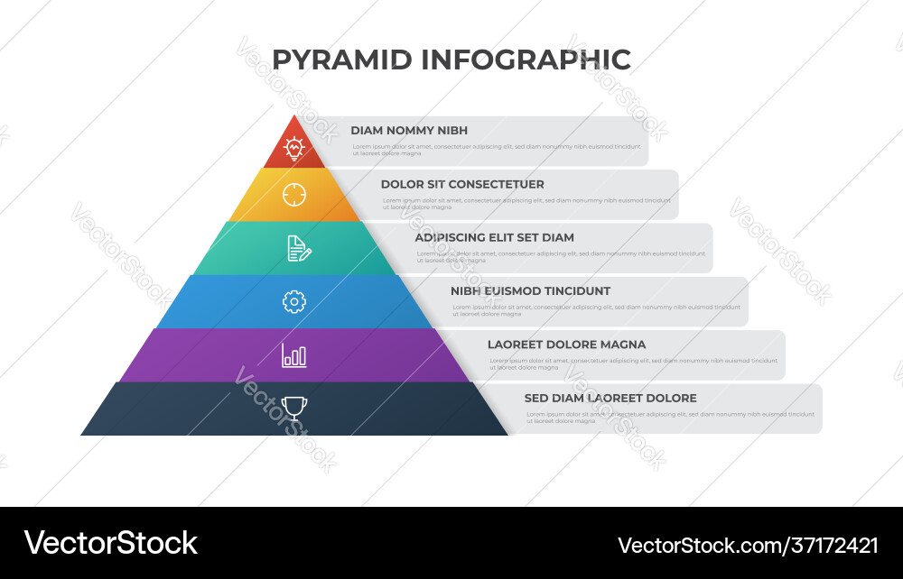 Pyramid infographic template with 6 list Vector Image