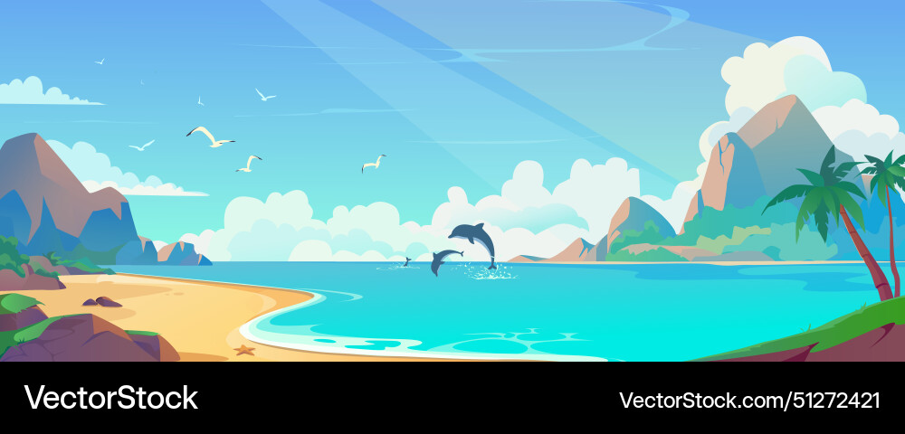 Sea beach background banner in cartoon design Vector Image