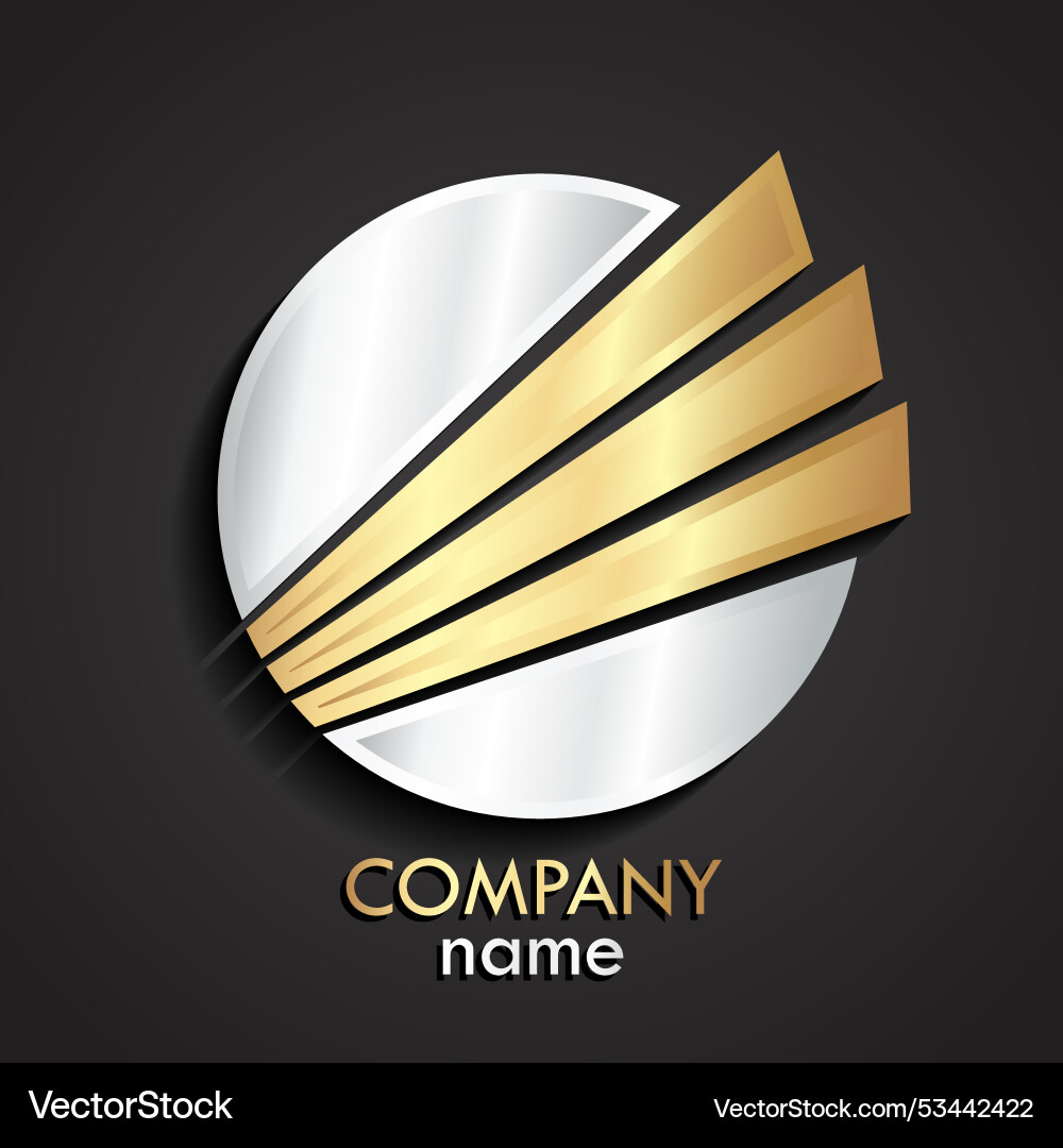 3d silver circle gold stripes logo Royalty Free Vector Image