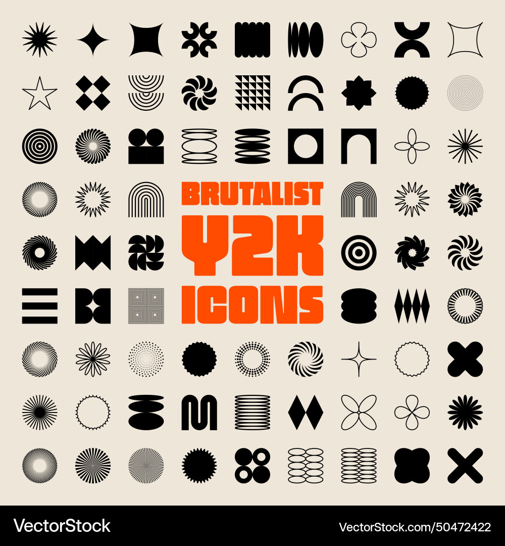 Brutalist geometric shapes symbols simple Vector Image