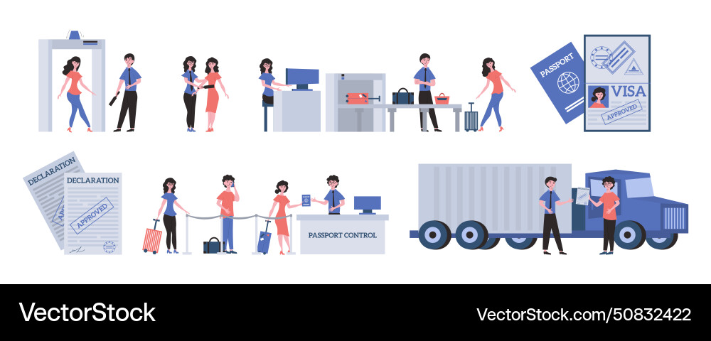 Customs control flat set Royalty Free Vector Image