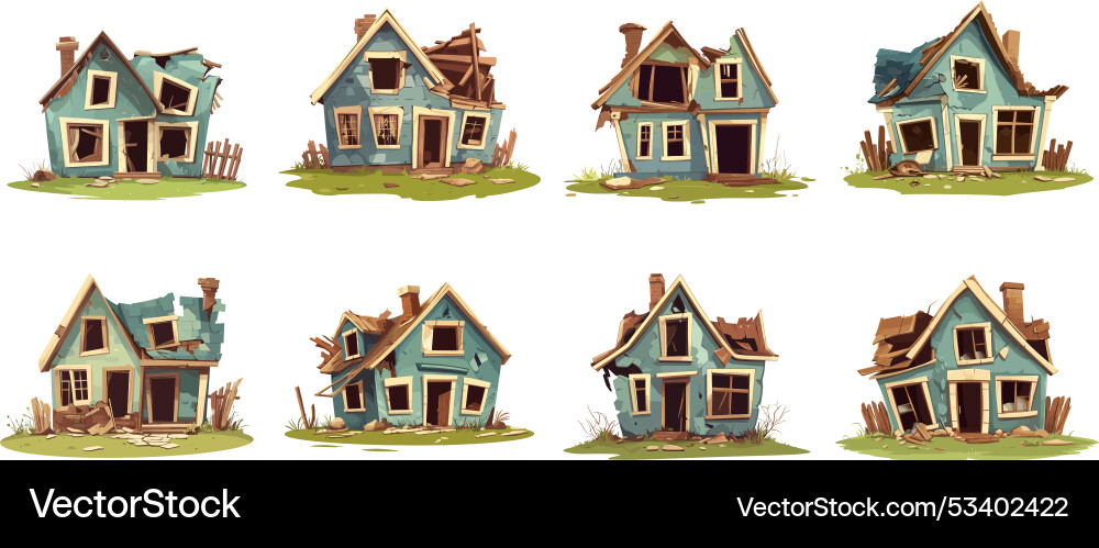 Destroyed houses ruined abandoned home Royalty Free Vector