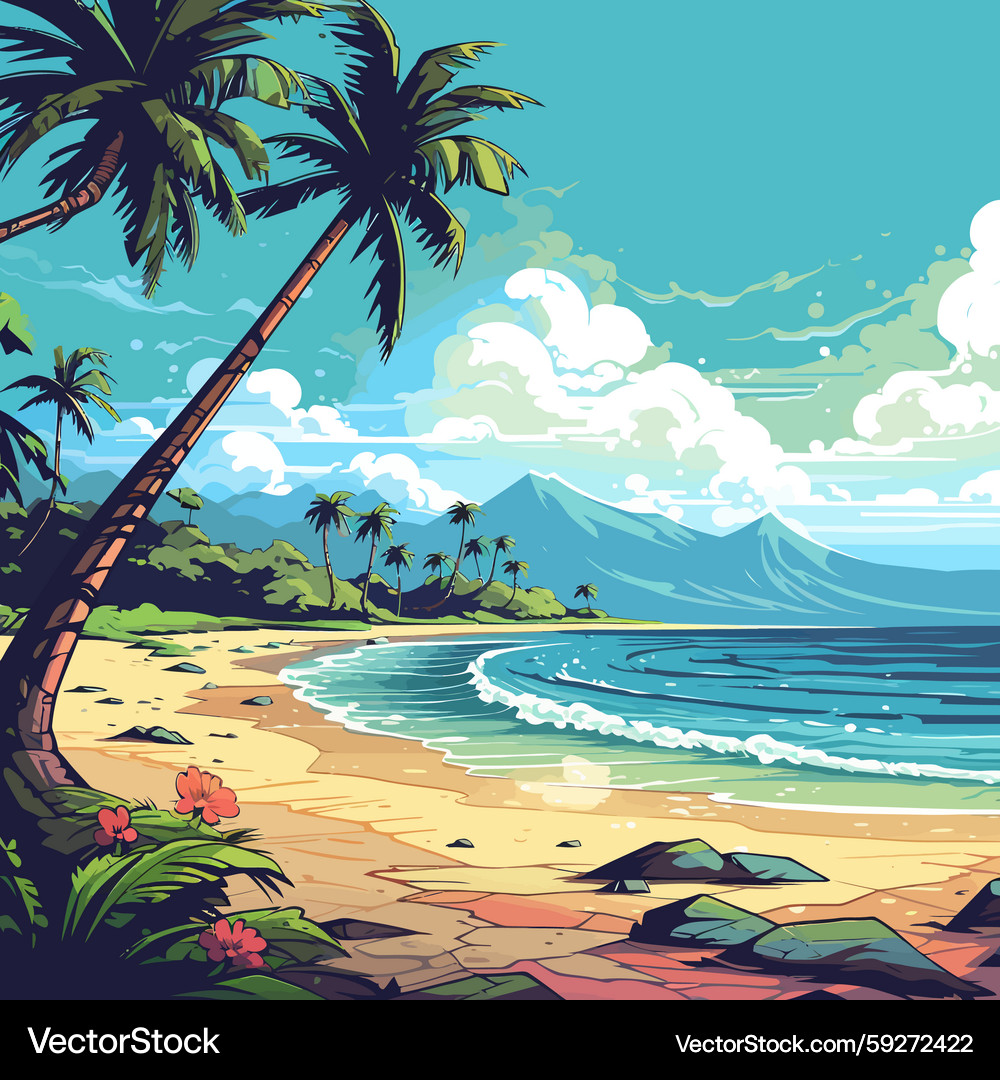 Pixel Art Tropical Beach – Royalty-Free Vector | VectorStock