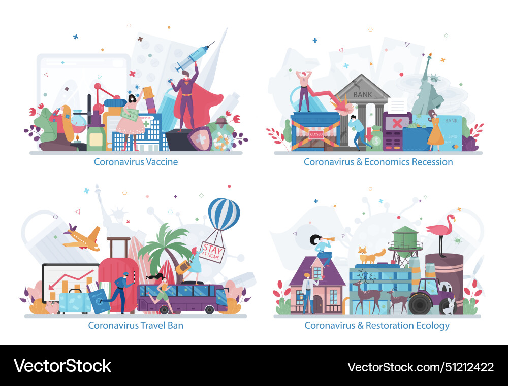 Set of coronavirus effects concepts modern flat Vector Image