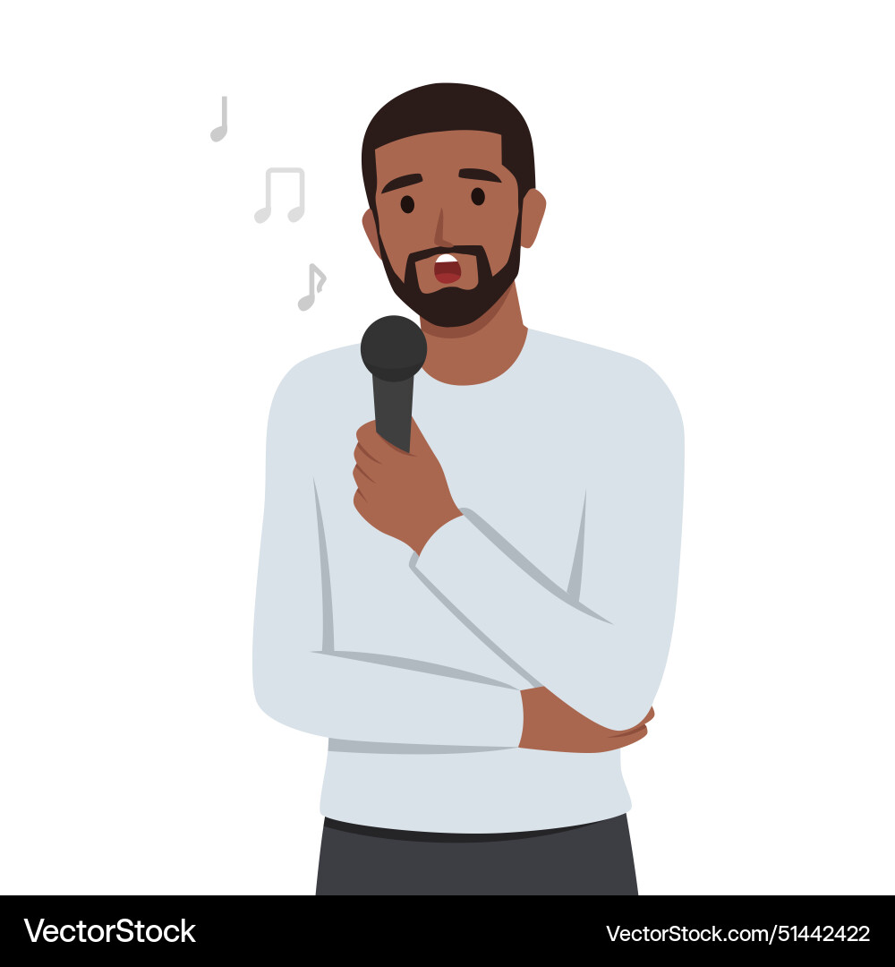 Young bearded man singer singing song Royalty Free Vector