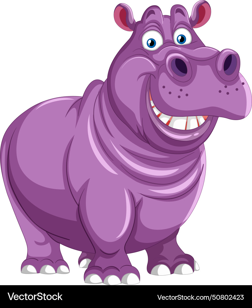 A friendly purple hippo with big smile Royalty Free Vector