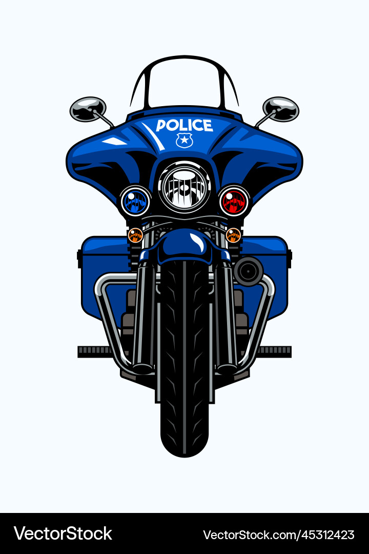 Front side view of police motorcycle Royalty Free Vector