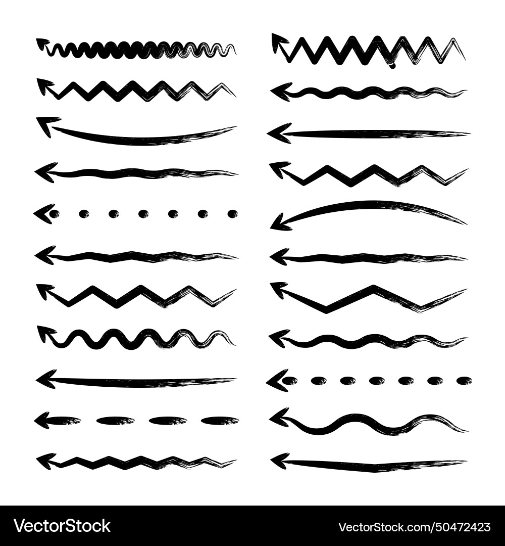 Grunge hand drawn arrows highlighter lines Vector Image