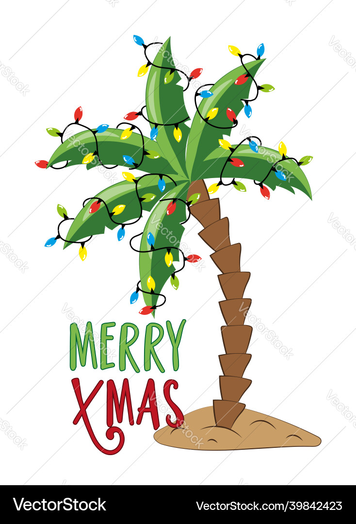 Merry xmas - palm tree and christmas lights Vector Image