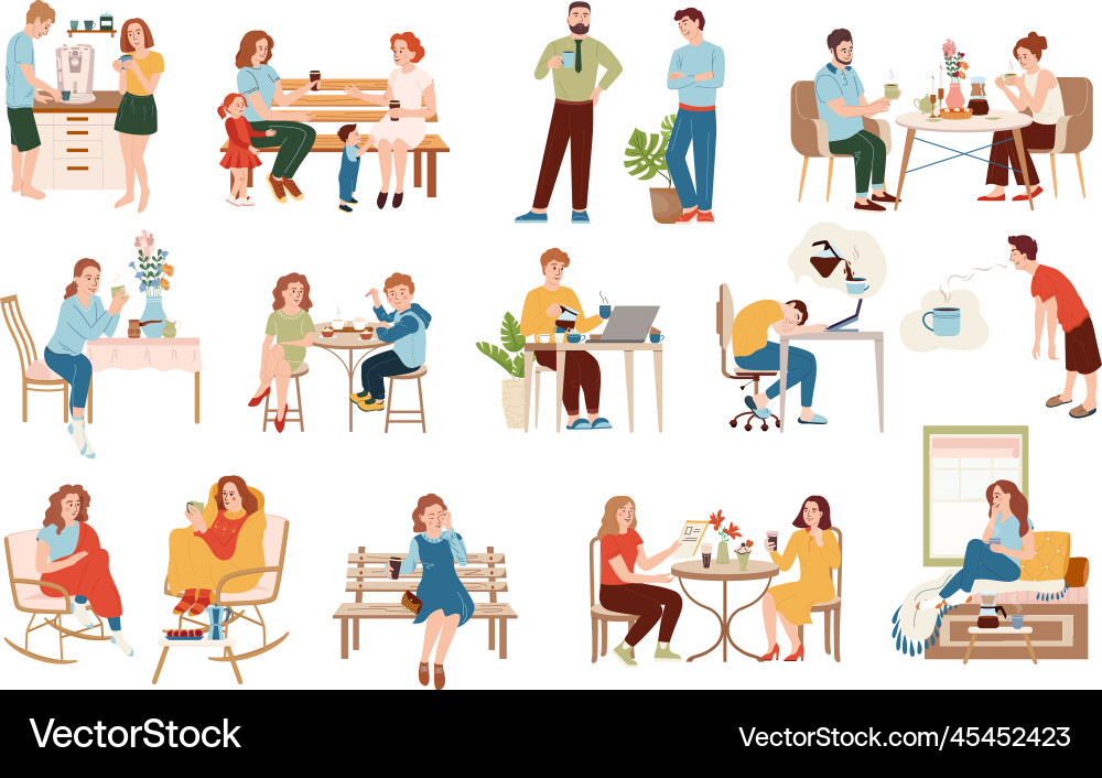 People drink coffee set Royalty Free Vector Image