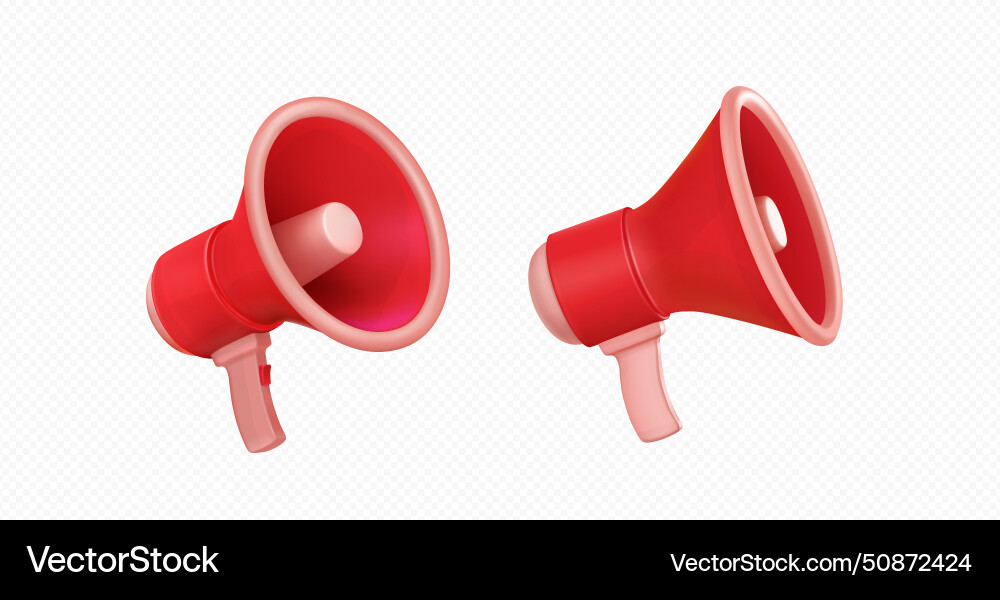 Red megaphone 3d in different angles Royalty Free Vector