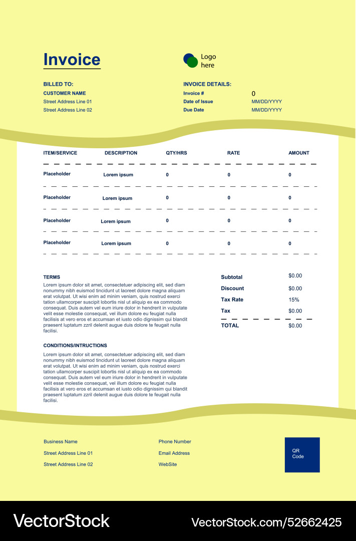 Invoice template for us a4 Royalty Free Vector Image