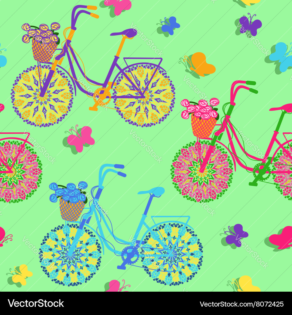 Seamless pattern of colorful bicycles Royalty Free Vector