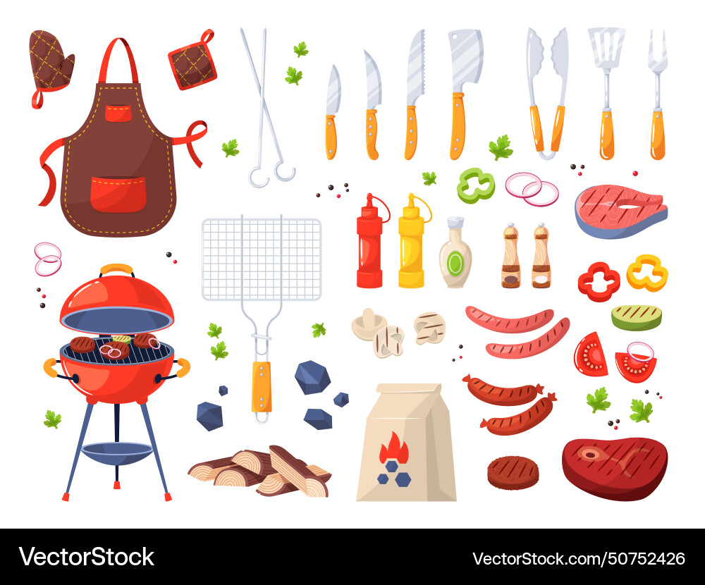 Bbq summer party objects barbecue elements Vector Image