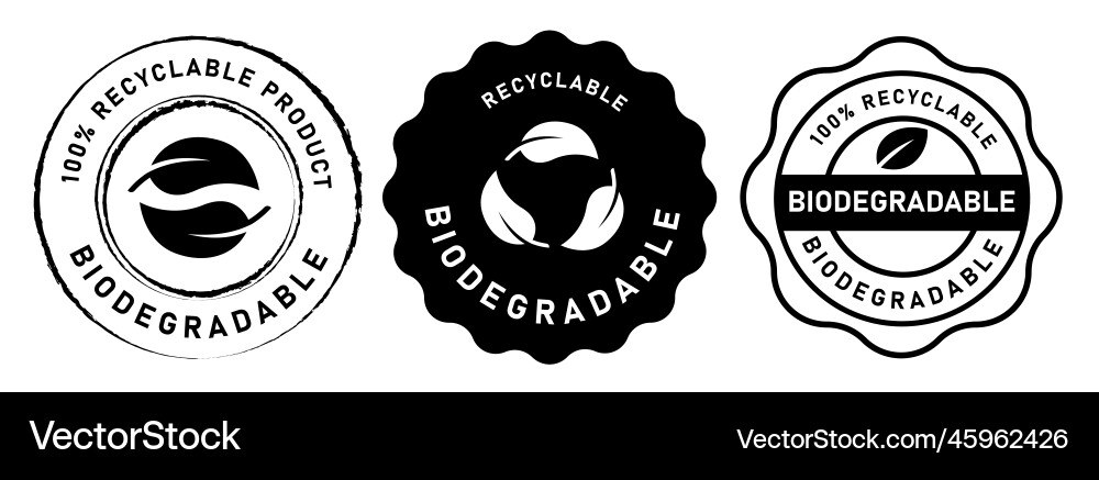 Biodegradable recyclable label sticker black Vector Image