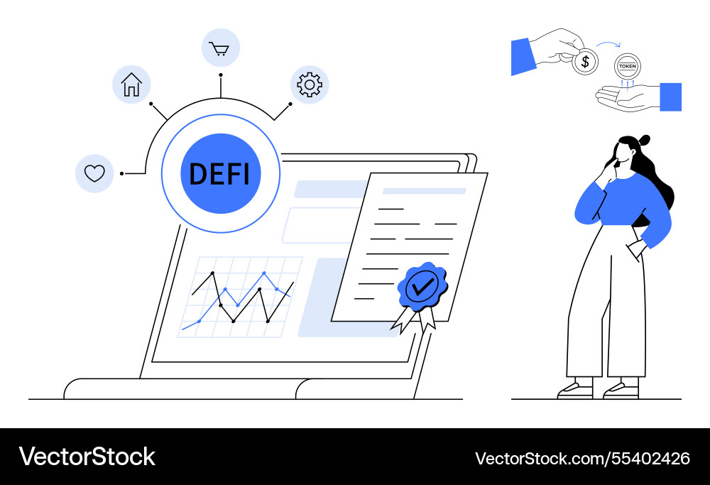 Decentralized finance concept with laptop graphs Vector Image