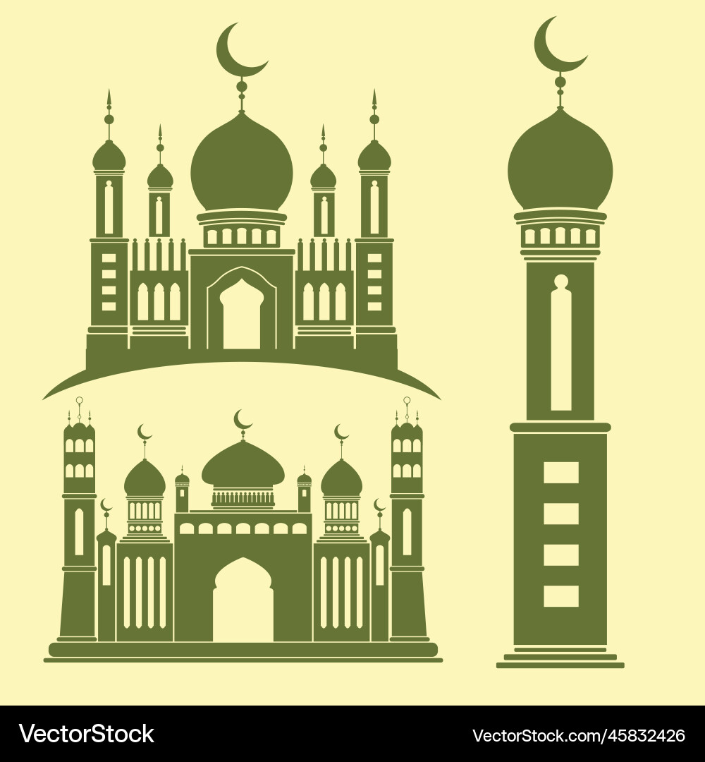 Green islamic mosque and pillar collection Vector Image