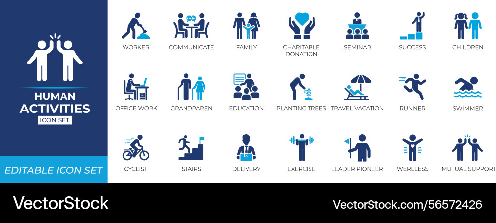 Human activities icon set Royalty Free Vector Image
