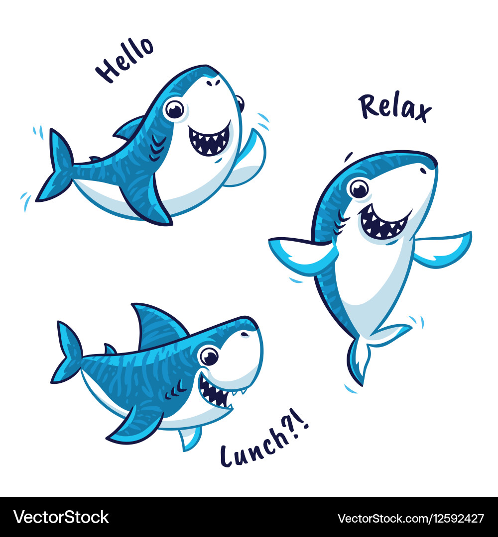 Blue Shark Cartoon Group Royalty Free Vector Image