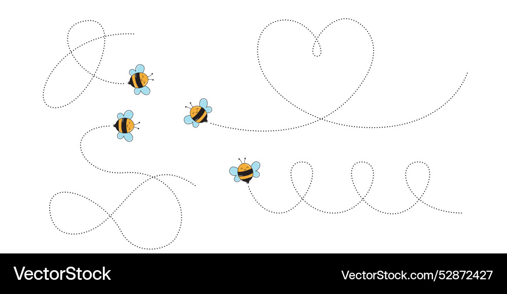 Cartoon bee flying on a dotted route Royalty Free Vector