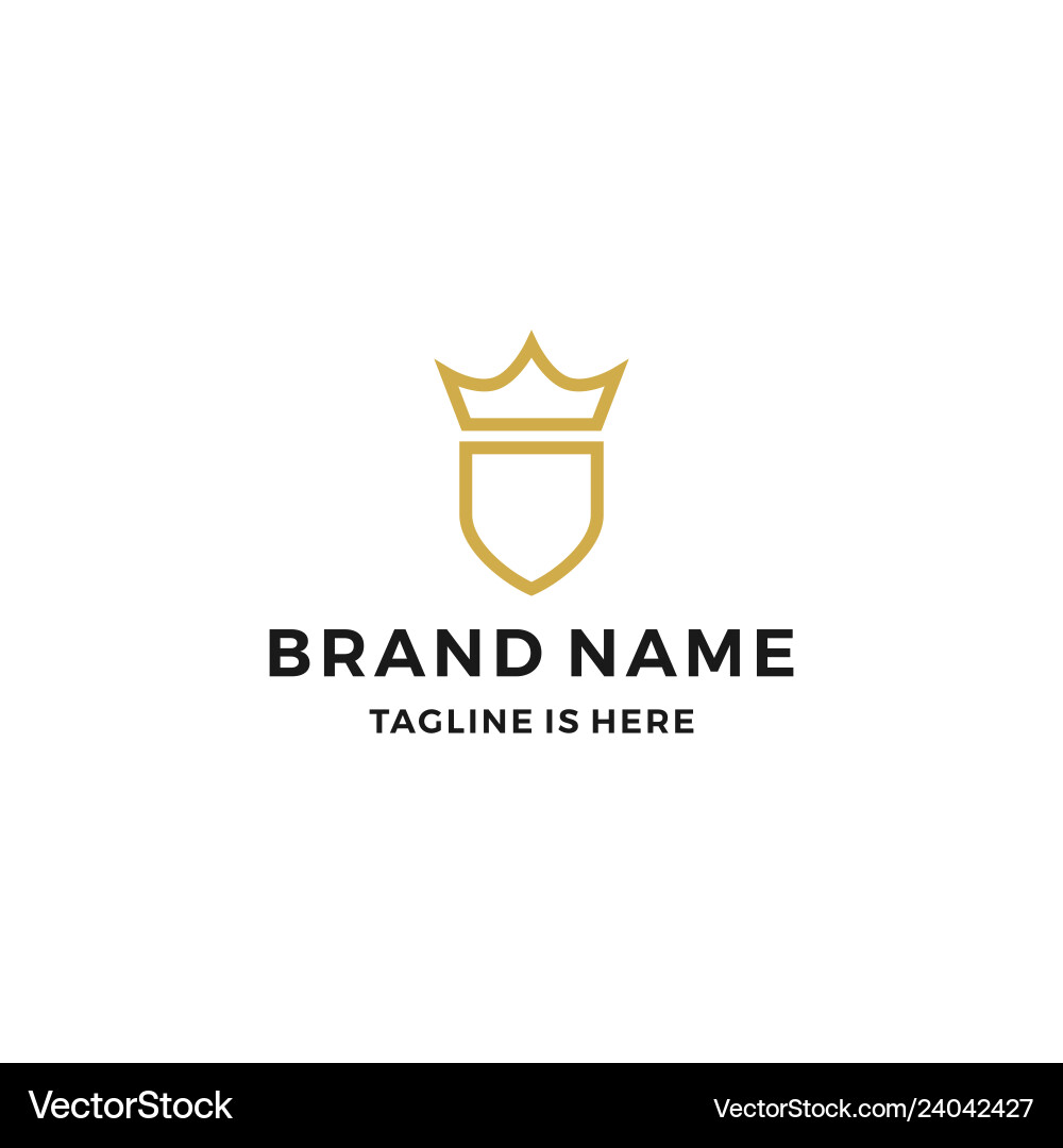Crown king shield logo icon line outline art Vector Image