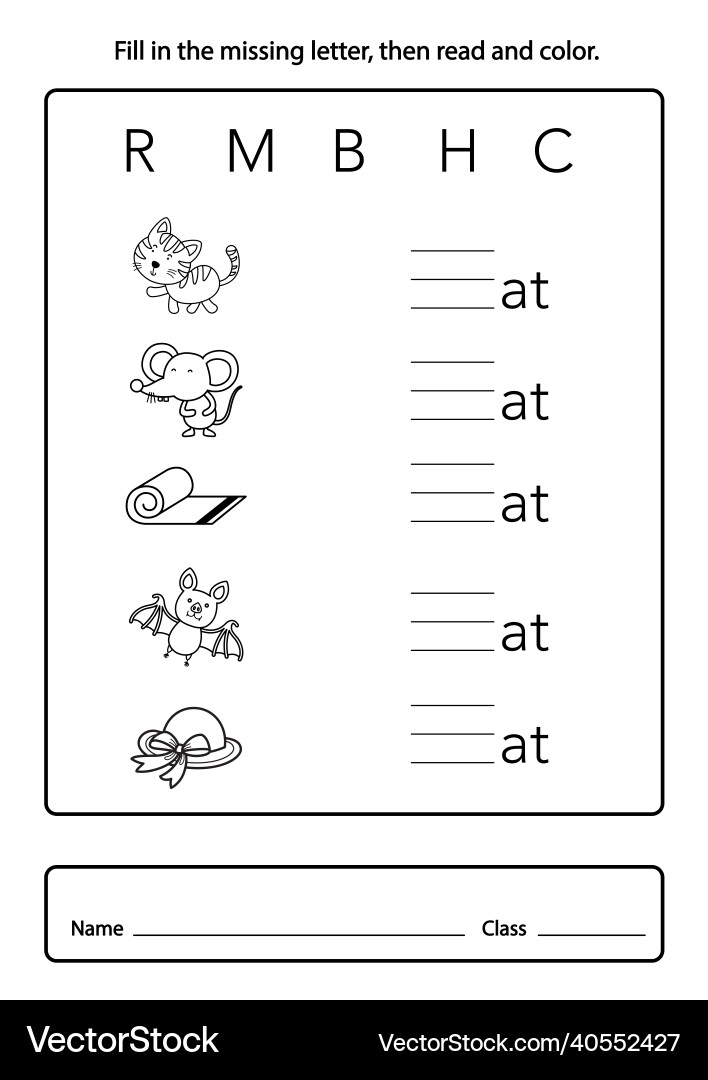 Fill in the missing letter then read and color Vector Image