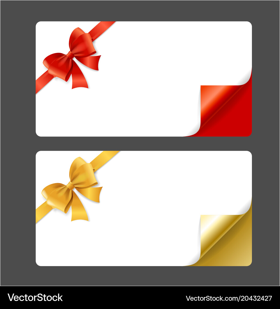 Gift card template silk ribbon bow and curved Vector Image