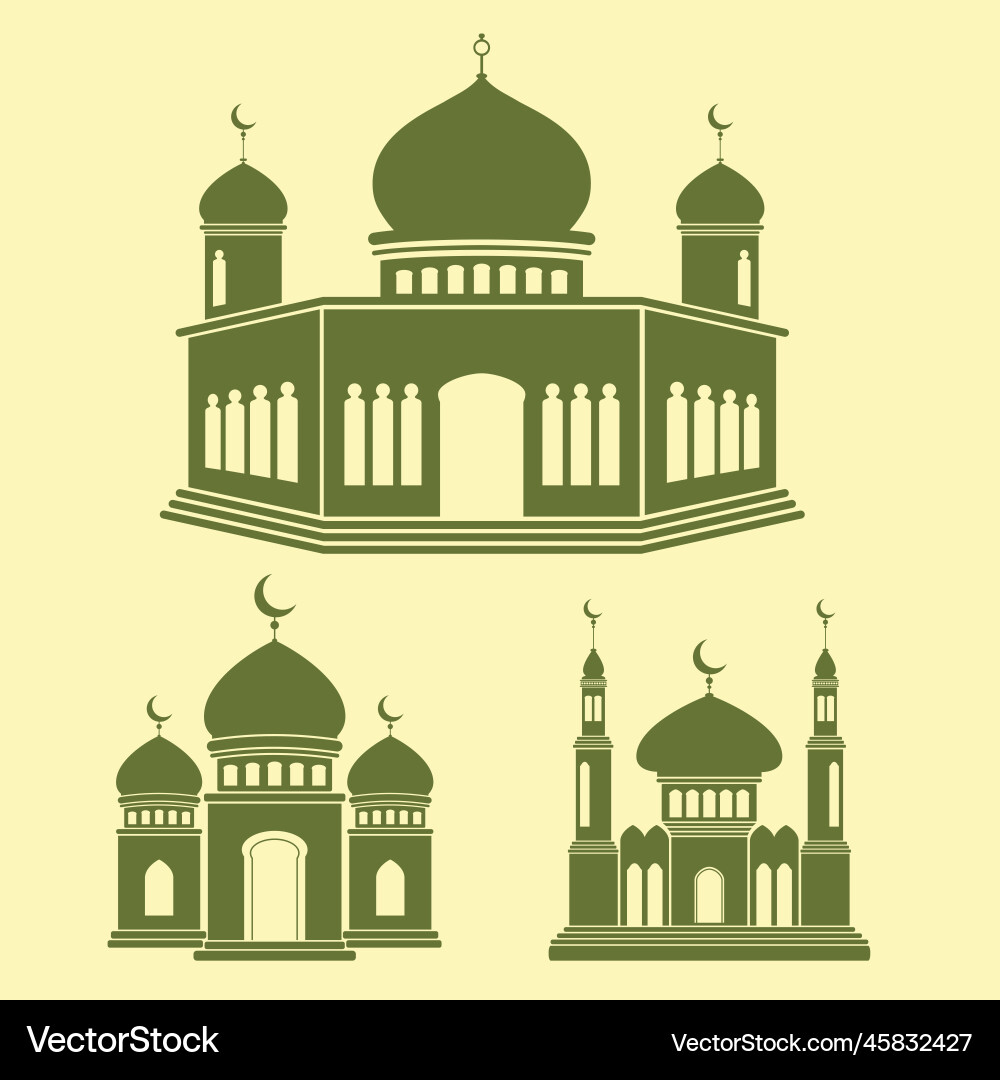 Green islamic mosque collection Royalty Free Vector Image