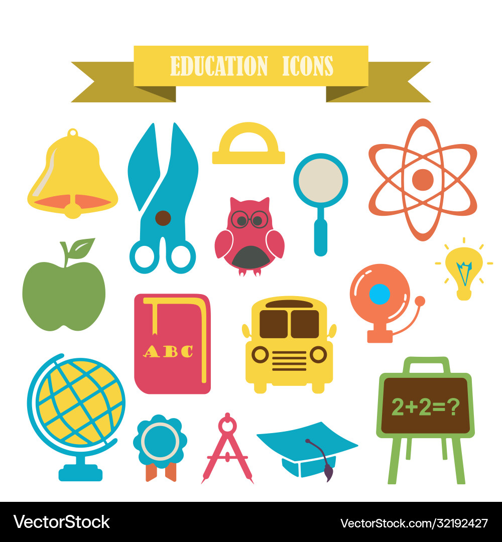 Multicolored icons with tape on topic school Vector Image