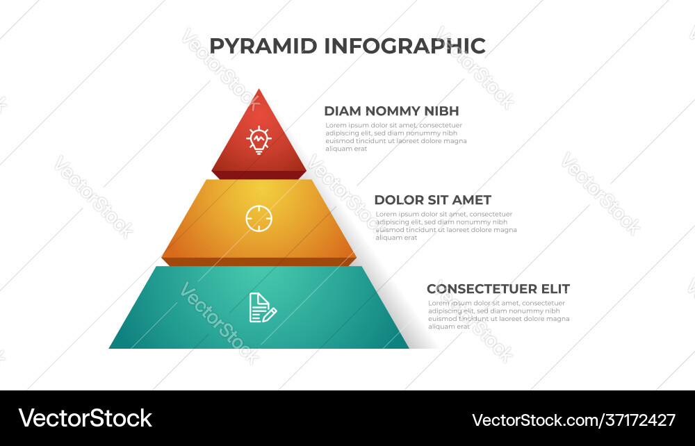 Pyramid infographic element template with 3 list Vector Image