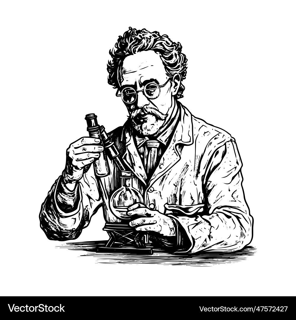 Scientist drawing isolated hand drawn engraved Vector Image
