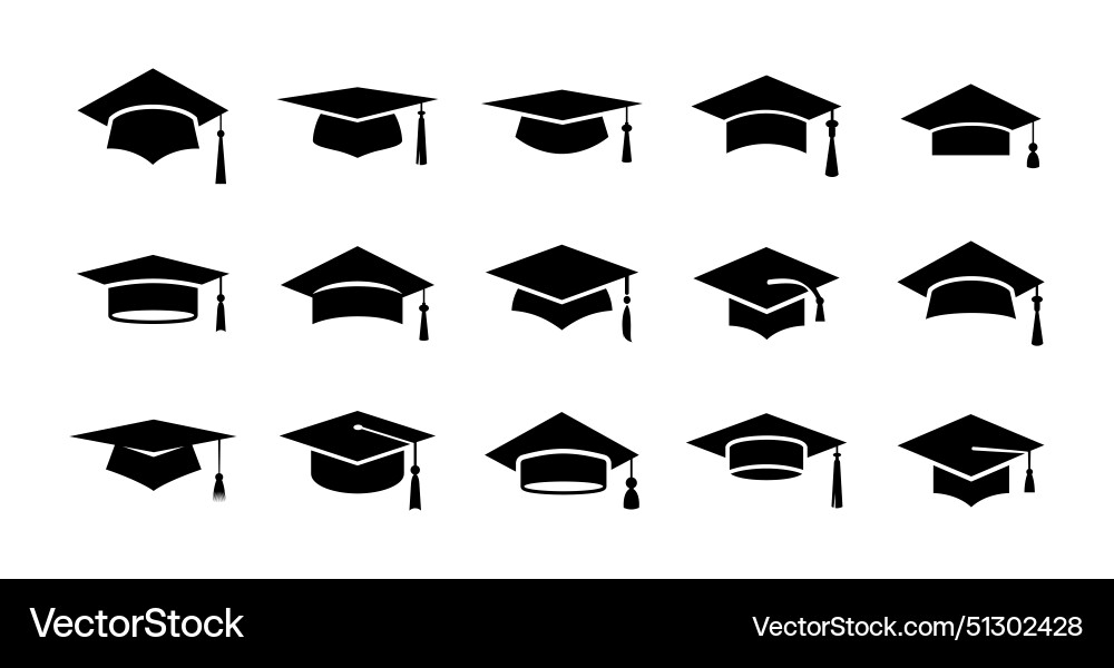 Academic graduation cap icon set Royalty Free Vector Image